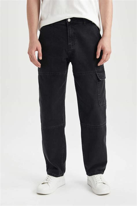 اسود رجالي بنطلون جينز جينز وايد ليج برجل واسع بجيب كارجو 2941799 Defacto