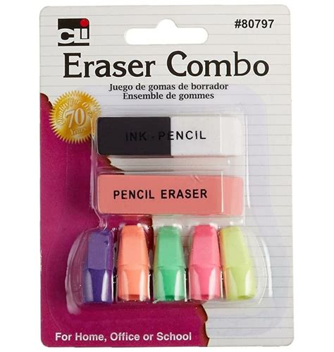 Charles Leonard 연필 지우개 콤보 팩 펜잉크 지우개 1개 핑크 펜슬 지우개 1개 펜슬 캡 티몬