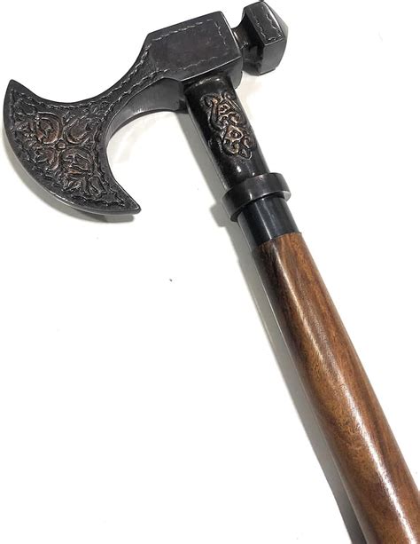 Antique Axe Viking Walking Stick Canes Red Wood Three Fold Unique