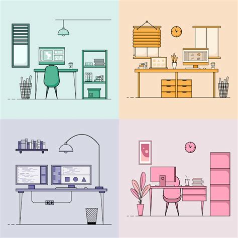 Premium Vector Flat Design Of Working Table With Computer Desktop