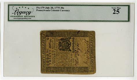 Pa Pennsylvania Colonial Currency July 20 1775 30 Shillings Pa 170