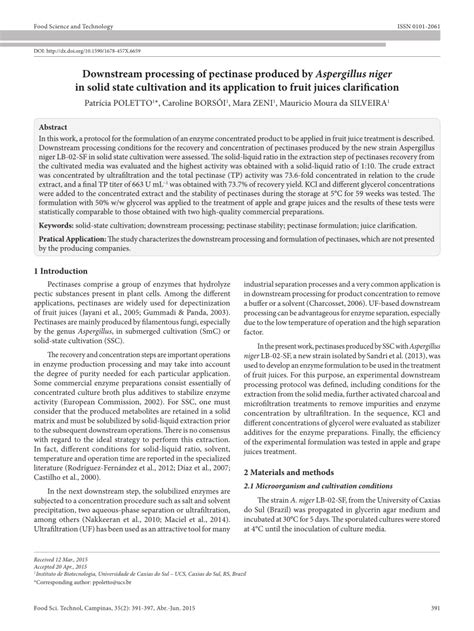 Pdf Downstream Processing Of Pectinase Produced By Aspergillus Niger In Solid State