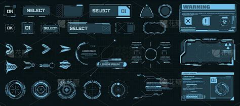 Circle抽象数字技术ui Ux未来hud Fui，虚拟界面。标注标题和框架在科幻风格。条形标签素材 花瓣网