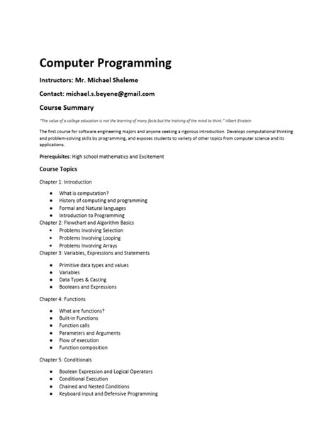 Computer Programming Syllabus Pdf Control Flow Computer Programming