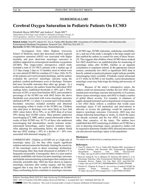 Pdf Cerebral Oxygen Saturation In Pediatric Patients On Ecmo