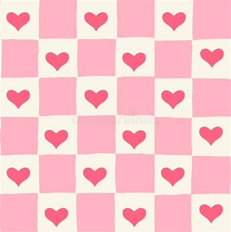 Hand Drawn Vector Pink Checker Pattern With Hearts Stock Vector