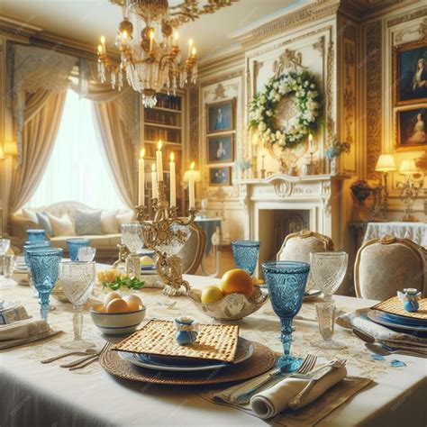 Premium Photo Elegantly Set Passover Seder Table In Classical Dining Room