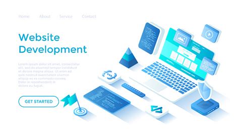 웹 사이트 개발 프로그래밍 코딩 디자인 사용자 경험 Ux 사용자 인터페이스 Ui 웹 사이트 레이아웃 요소 흰색 배경에 웹을 위한 랜딩 페이지 템플릿입니다 3차원 형태에 대한