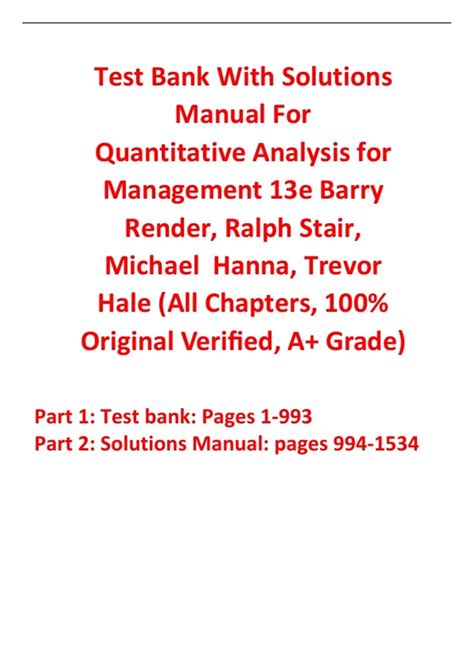 Test Bank With Solutions Manual For Quantitative Analysis For