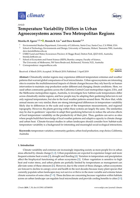 Pdf Temperature Variability Differs In Urban Agroecosystems Across