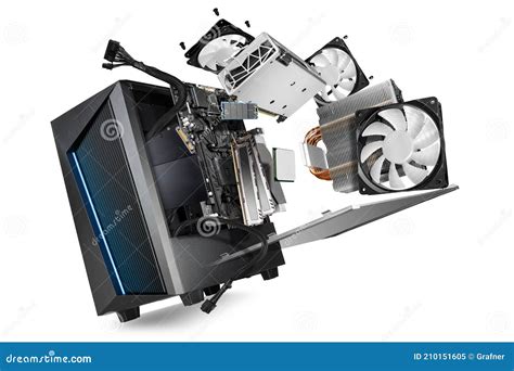 Flying Parts Of A Modern Computer Hardware Components Mainboard Cpu Processor Graphic Card RAM