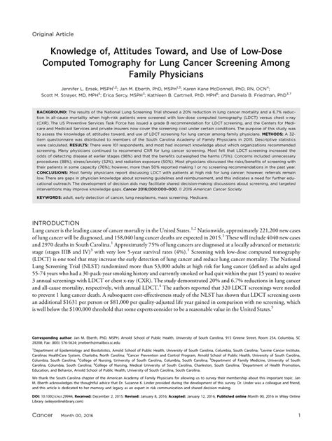 Pdf Knowledge Of Attitudes Toward And Use Of Low Dose Computed Tomography For Lung Cancer