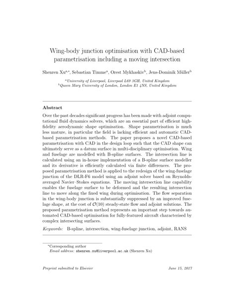 Pdf Wing Body Junction Optimisation With Cad Based Parametrisation