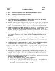 Kinematics Review Physics 11 Pdf Name Physics 11 M Lam Kinematics Review Block 1 What Is