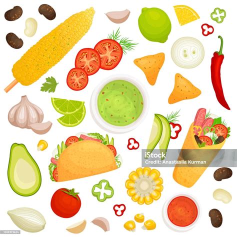 전통적인 멕시코 음식 테이크 아웃 길거리 음식 재료벡터 일러스트레이션 음식 재료에 대한 스톡 벡터 아트 및 기타 이미지 음식 재료 타코 옥수수 속대 Istock