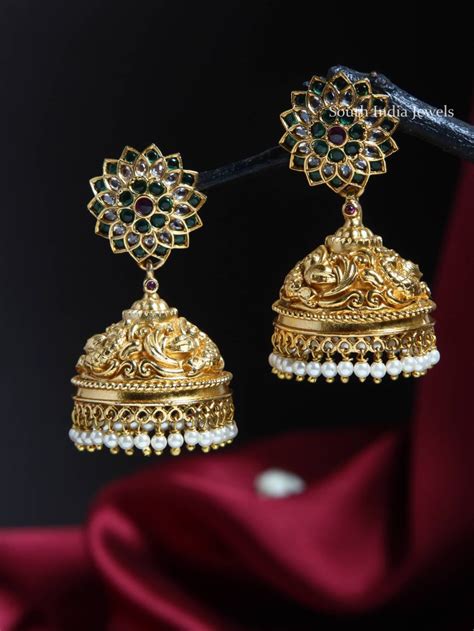 Peacock Design Gold Finish Long Jhumkas South India Jewels