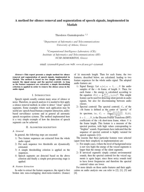 Matlab Method For Speech Signal Silence Removal And Segmentation Pdf Discrete Fourier