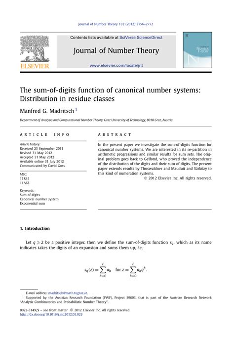 Pdf The Sum Of Digits Function Of Canonical Number Systems