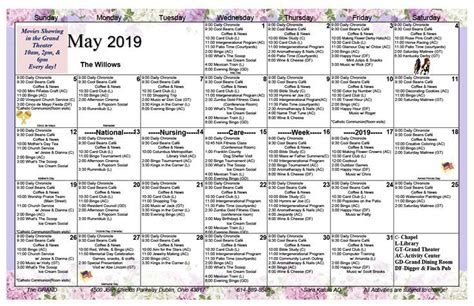 Activity Calendar Senior Living Activities Assisted Living