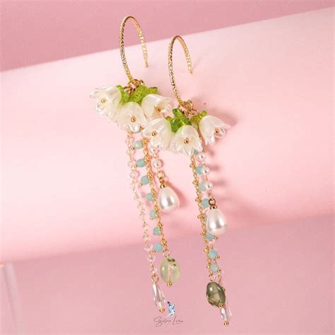 Flower Dangle Long Drop Fashion Earrings Bridal Lily Flower And