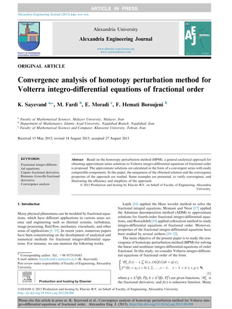 Pdf Convergence Analysis Of Homotopy Perturbation Method For Volterra