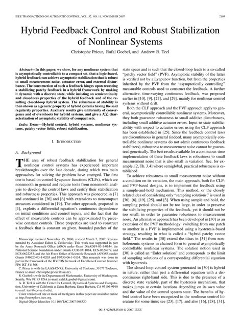 PDF Hybrid Feedback Control And Robust Stabilization Of Nonlinear Systems