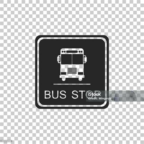 투명 한 배경에 고립 된 버스 정류장 표지판 평면 디자인입니다 벡터 일러스트 거리에 대한 스톡 벡터 아트 및 기타 이미지