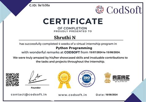 Shruthi Nandhakumar On Linkedin Python Internship Codsoft Iso Skillsdevelopment