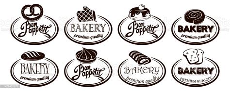 플랫 스타일의 베이킹 컨셉 베이커리의 달콤한 패스트리 플랫 로고와 고립 된 흰색 배경에 빵 가게 온라인 주문 웹 페이지 앱 디자인 및 인쇄를위한 세련된 그래픽 아이콘 로고에