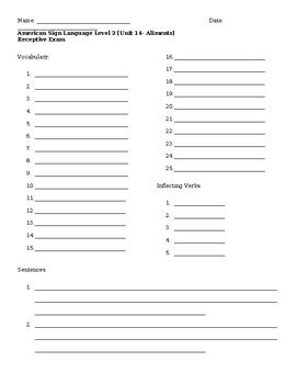 ASL Level 2 Unit 14 Receptive Exam With Answer Key By Sign Up For Success