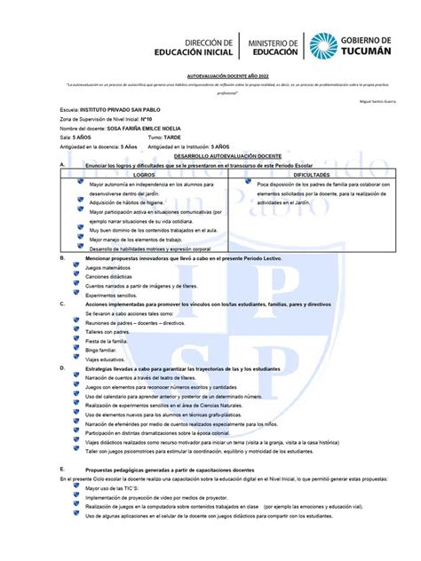 Autoevaluacion Docente 2022 Pdf Enseñando Maestros