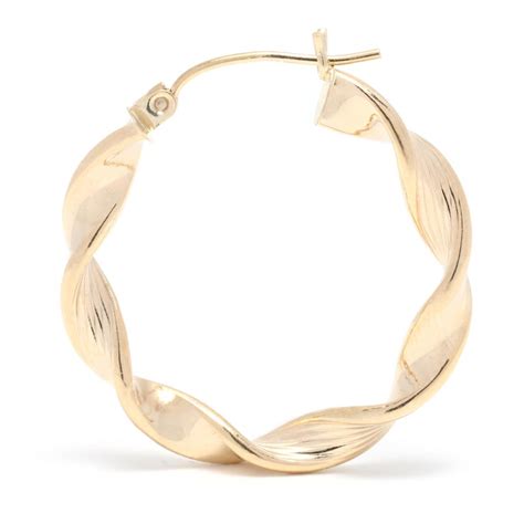 Medium Gold Twist Hoop Earrings 14k Yellow Gold Simple Twist For Sale