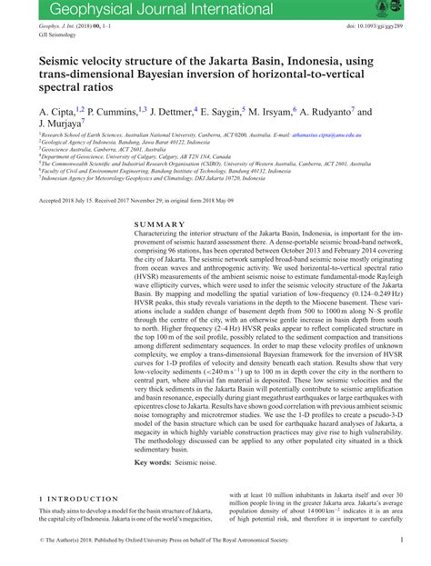 Pdf Seismic Velocity Structure Of The Jakarta Basin Indonesia Using Trans Dimensional