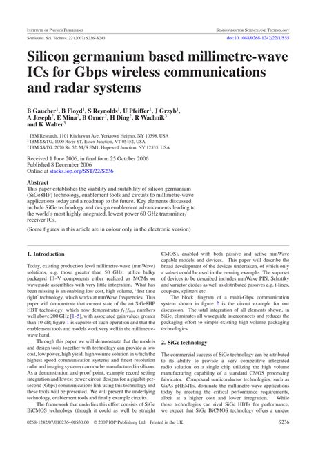 Pdf Silicon Germanium Based Millimetre Wave Ics For Gbps Wireless