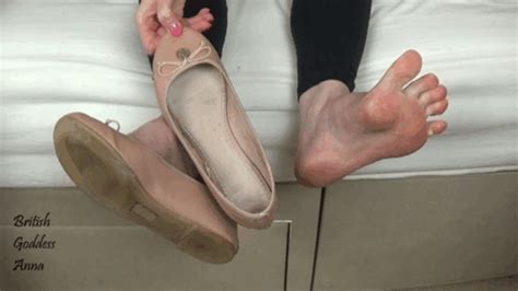 Sniff And Lick My Dirty Sweaty Ballet Flats Shoes Dangling Barefoot Foot