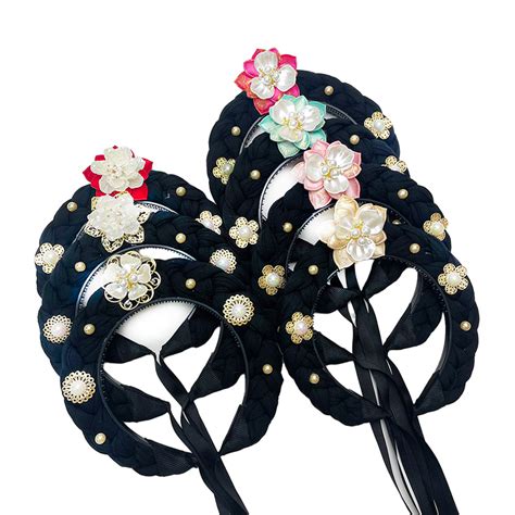 명절 설 추석 여아 한복 가채 전통 머리띠 머리장식 헤어밴드 카멜