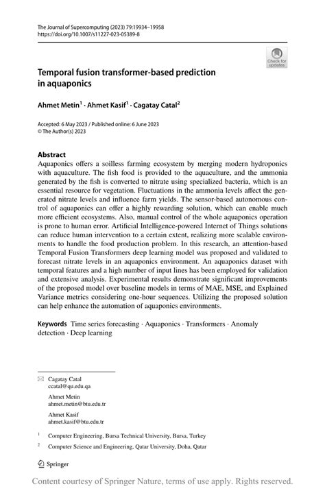 Pdf Temporal Fusion Transformer Based Prediction In Aquaponics