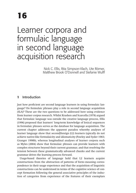 Pdf Learner Corpora And Formulaic Language In Second Language