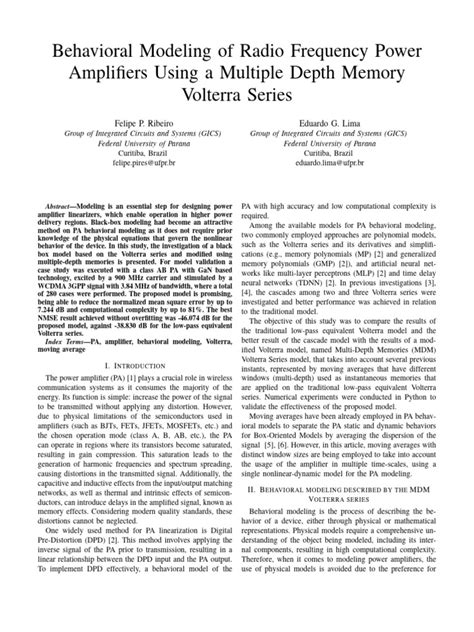 Behavioral Modeling Of Radio Frequency Power Amplifiers Using A