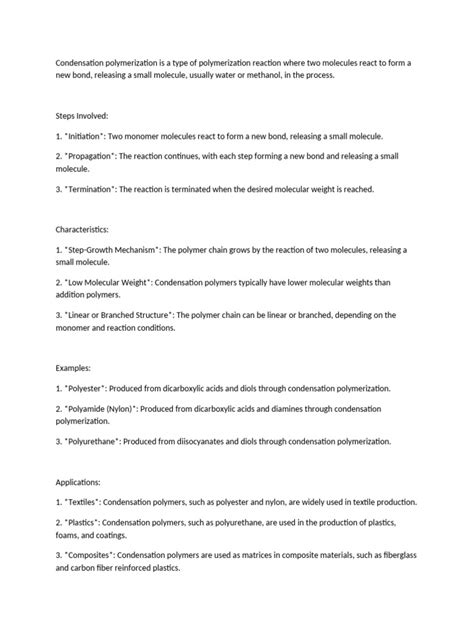 Condensation Polymerization Pdf