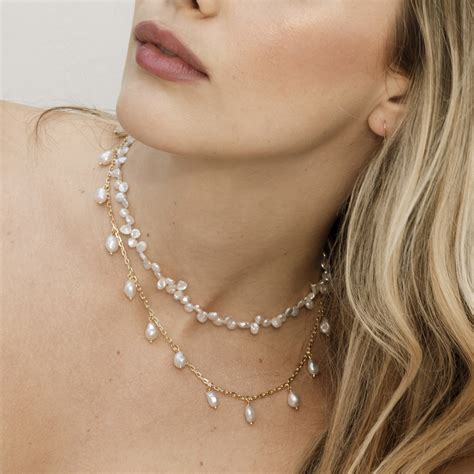 White Freshwater Cultured Keshi Pearl Jasmine Necklace For Women