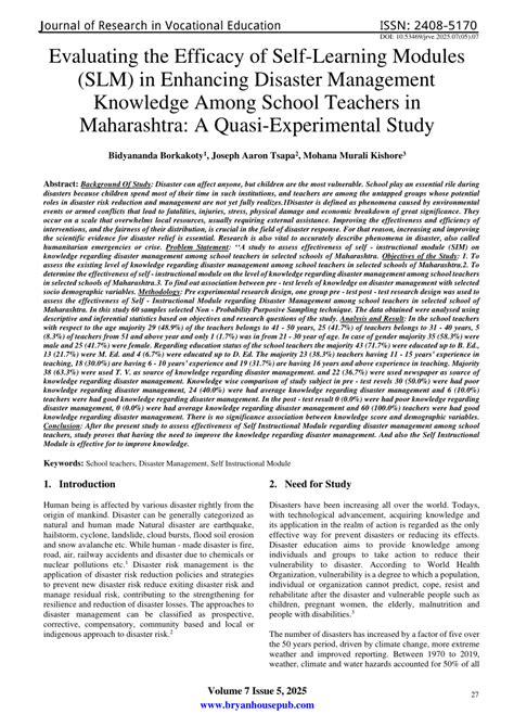 Pdf Evaluating The Efficacy Of Self Learning Modules Slm In Enhancing Disaster Management