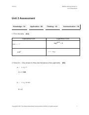 Understanding Logarithms Unit 2 Assessment Overview Course Hero