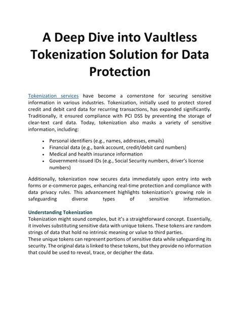 Ppt A Deep Dive Into Vaultless Tokenization Solution For Data