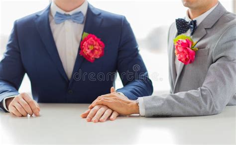 Close Up Of Happy Male Gay Couple Holding Hands Stock Image Image Of
