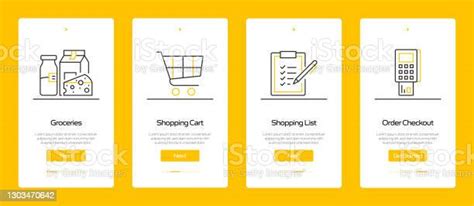 플랫 아이콘이 있는 모바일 앱 페이지 화면을 켜고 쇼핑 및 소매 개념 Ux Ui 디자인 템플릿 벡터 일러스트레이션 0명에 대한 스톡 벡터 아트 및 기타 이미지 Istock