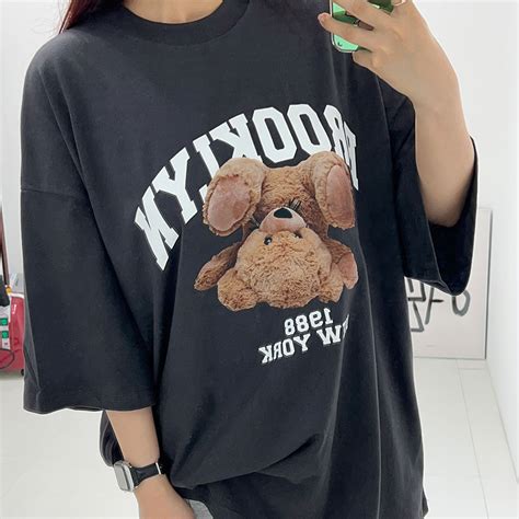 44 99 빅사이즈 곰돌이 프린팅 박스티 여름 반팔 티셔츠 오버핏 커플티셔츠 커플티 남여공용 임부복가능 2color