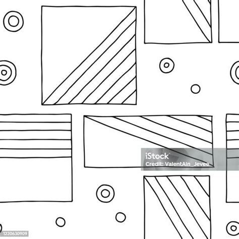 원활한 벡터 패턴 사각형 사각형 점으로 그려진 흑백 기하학적 손 장식 벽지 포장 포장 직물 인쇄 라인 드로잉 그래픽 디자인 검은색에 대한 스톡 벡터 아트 및 기타 이미지