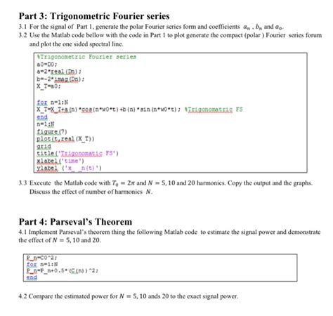 Solved Part 1 Exponential Fourier Series The Following