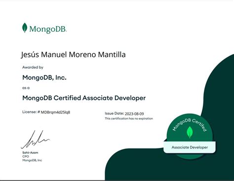 Manuel Moreno On Linkedin I Am Happy To Tell You That I Got A New Certificate Mongodb Associate